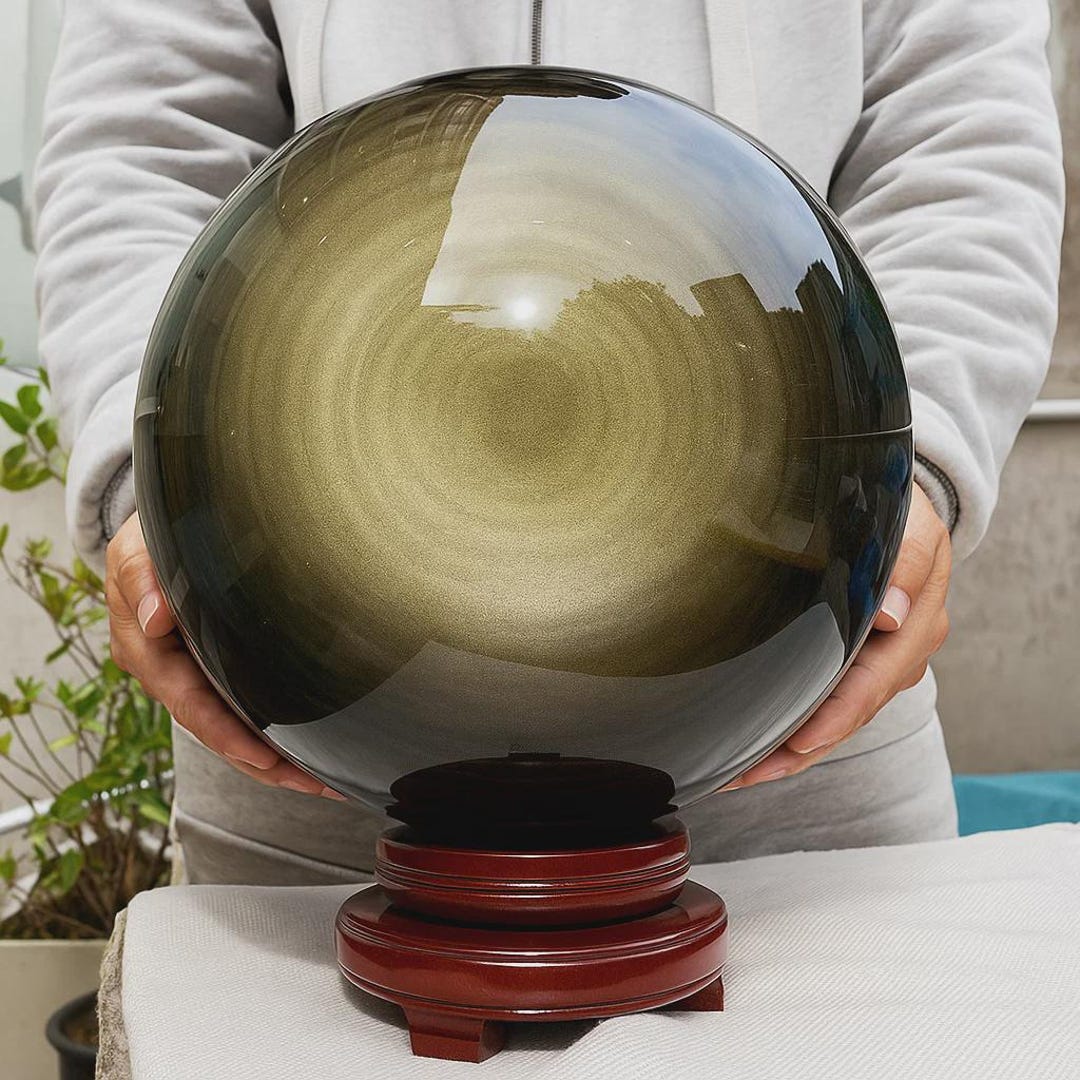Golden Flash Obsidian Sphere – Natural Reiki Healing Crystal Stone - Etsy