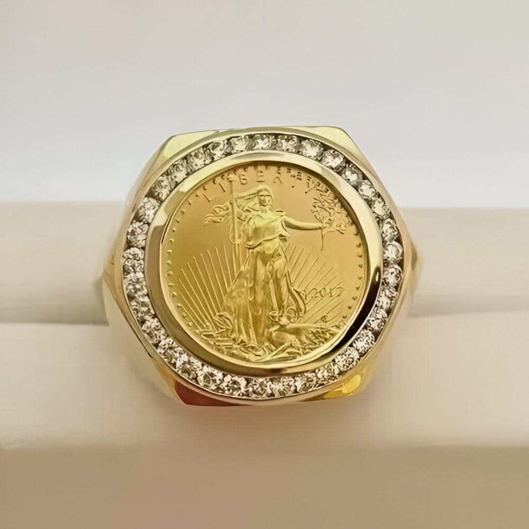 Men's Liberty Coin Ring 14k Yellow Gold Plated Men's Customize Ring Hip ...