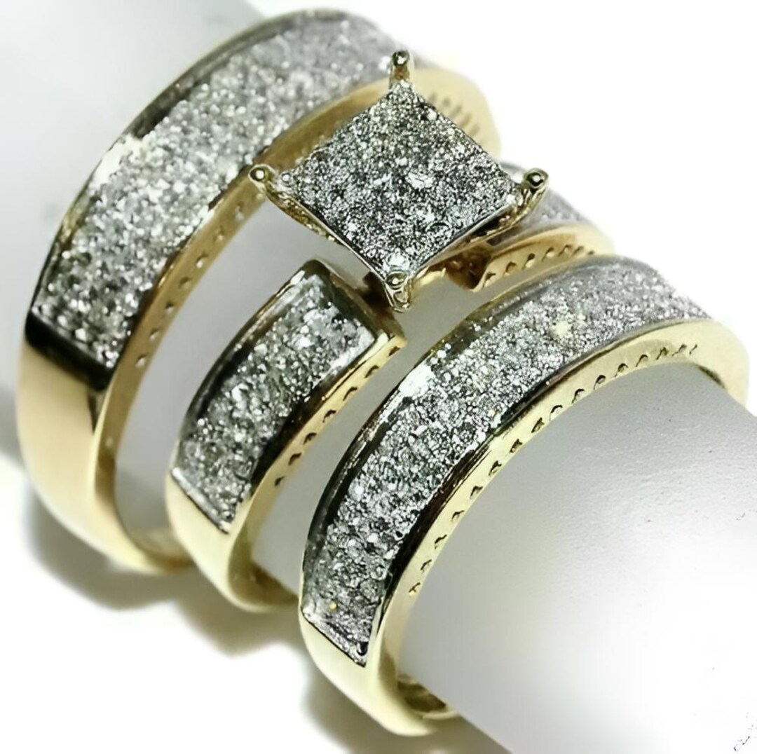 3 Piece Diamond Ring Set – Engagement Ring, Wedding Band & Eternity ...