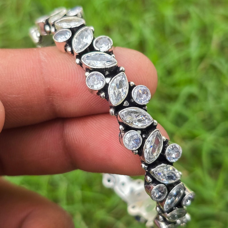 Silver Bangle With Zircon - Etsy