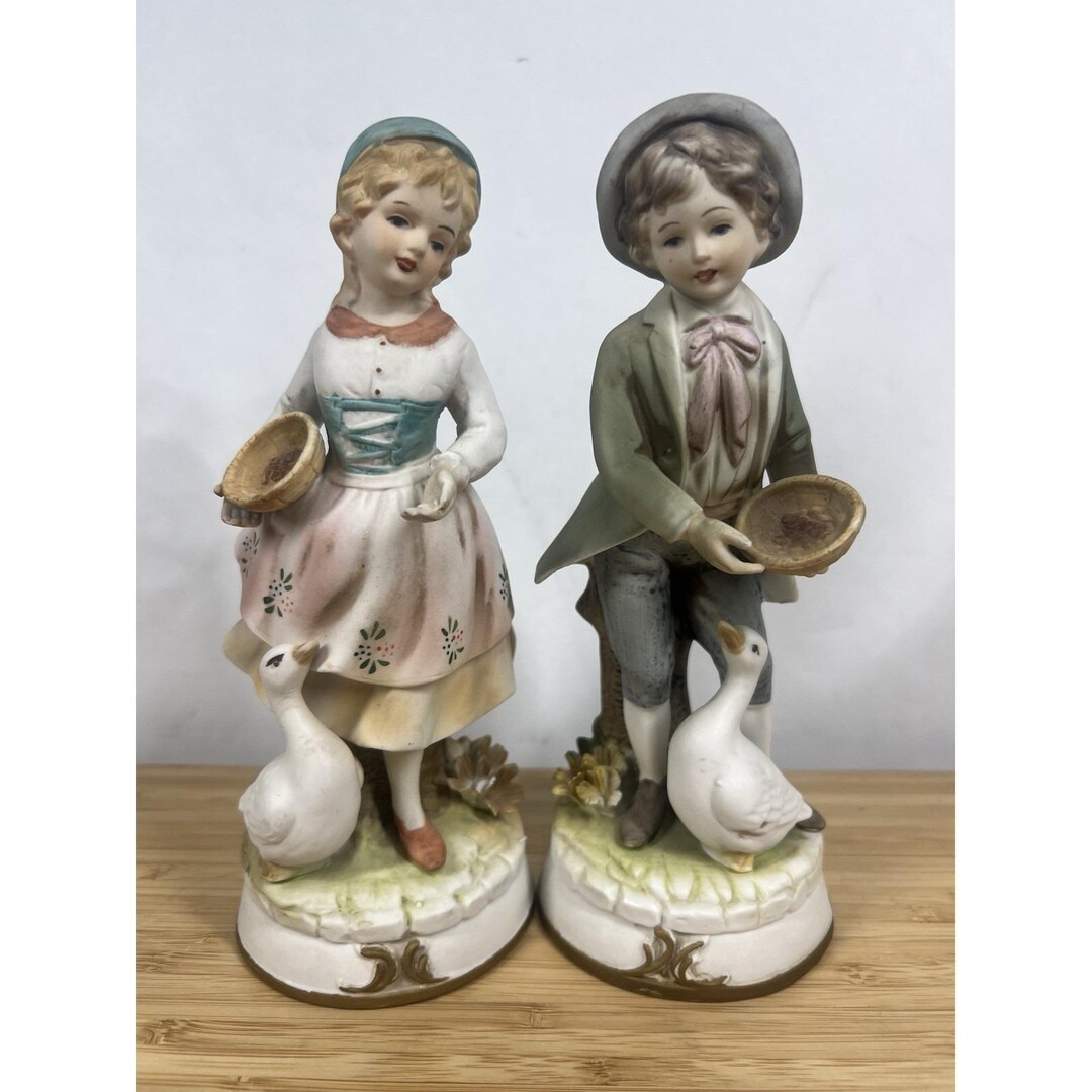 Ardalt Japan Porcelain Figurine Pair Boy & Girl Feeding Geese Hand ...