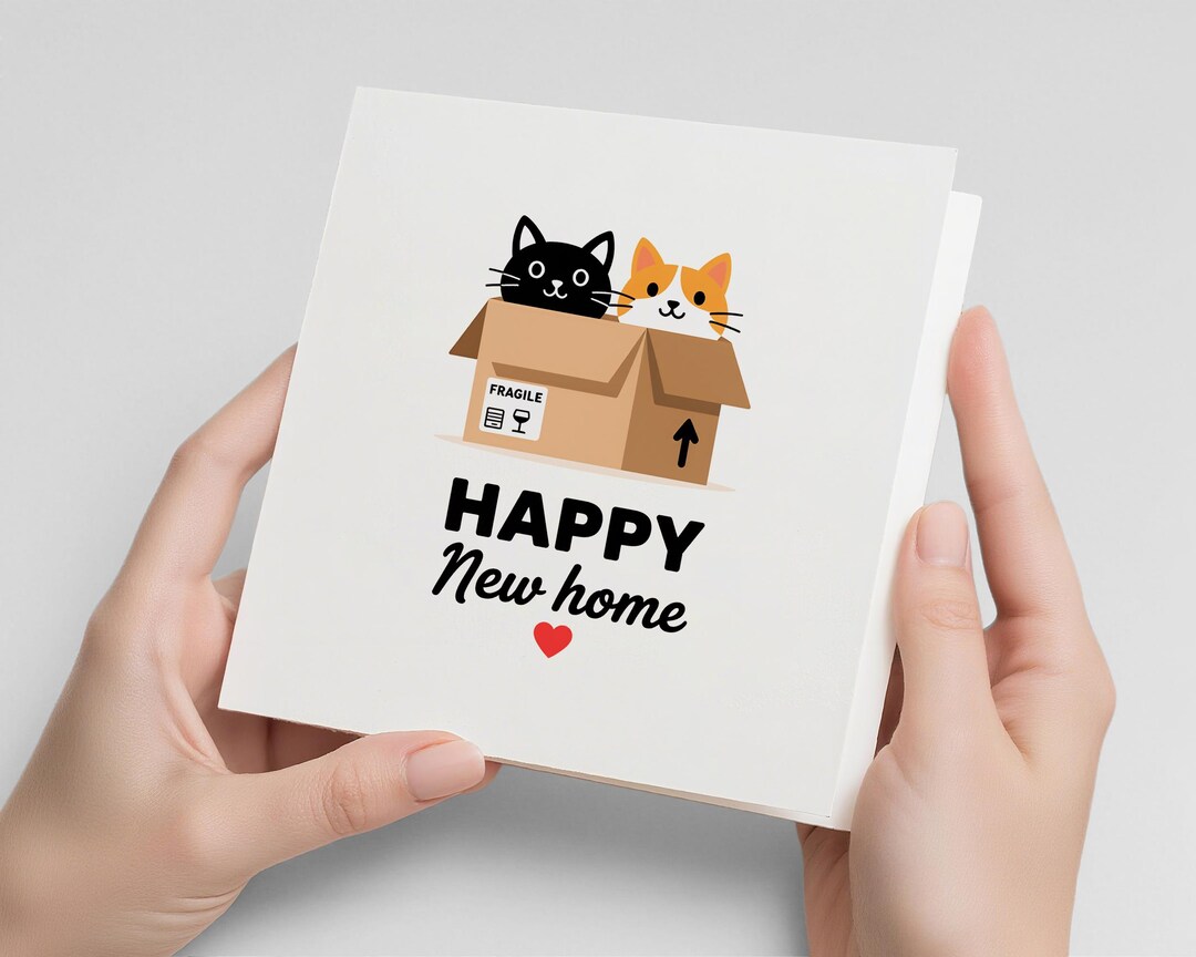 Happy New Home Card, Cat New Home Card, Personalised New House Card ...