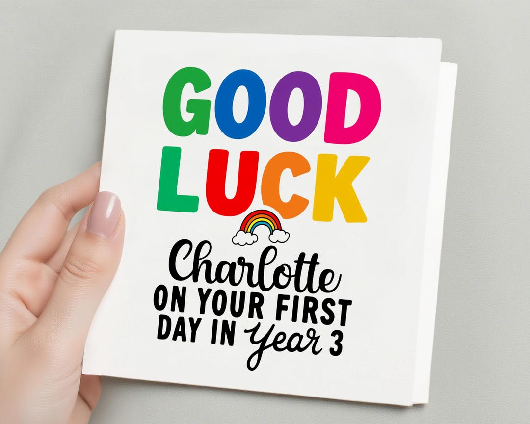Good Luck Card for Kids, Rainbow Card, Personalised First Day Card ...