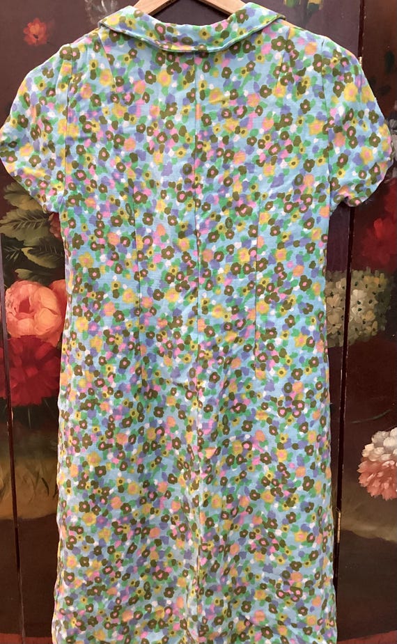 Bright Blue Floral 1950s-1960s Linen Dress With Peter… - Gem