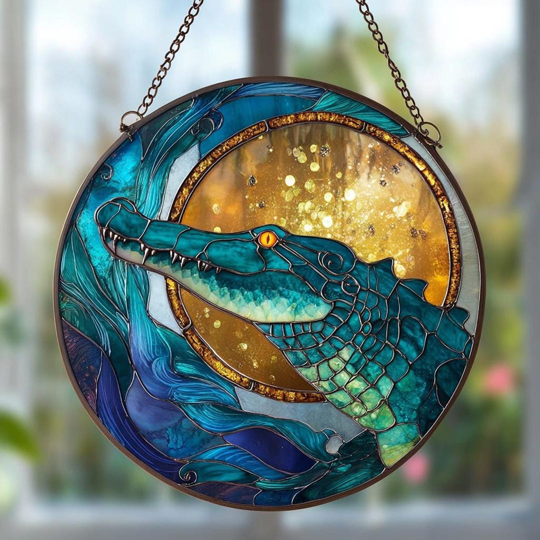 Alligator Stained Glass Suncatcher – Bold Reptile Art Panel | Unique ...