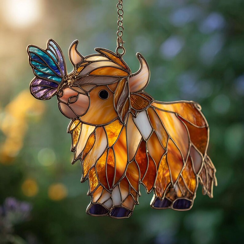 Highland Cow Stained ACRYLIC Suncatcher, Sunflower Window Panel ...