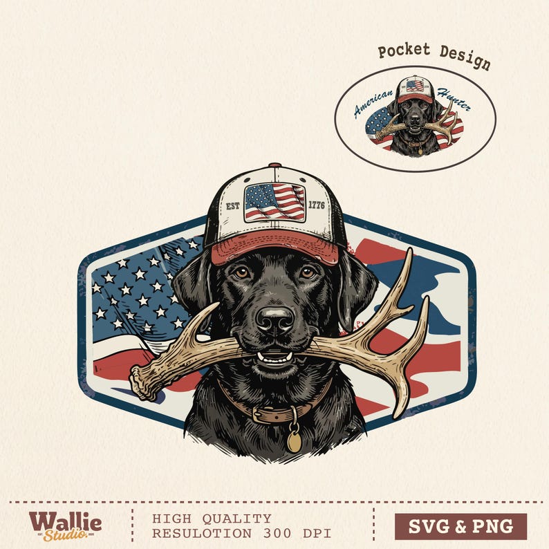 Black Lab Hunting Camo Dog PNG SVG, 4th of July Patriotic American Flag ...