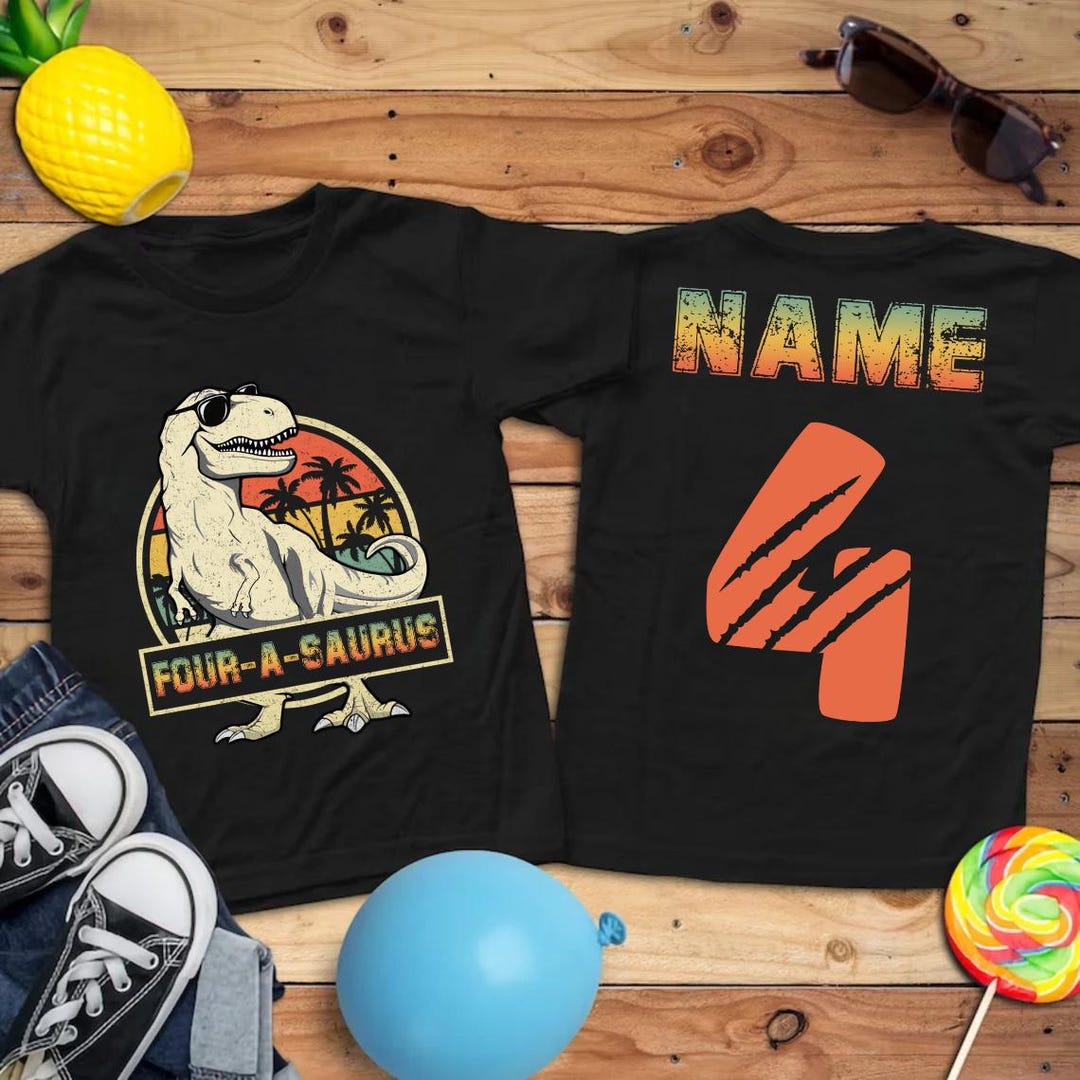 Four A Saurus Birthday T-shirt, 4th Birthday Boy, Fourasaurus Dinosaur ...