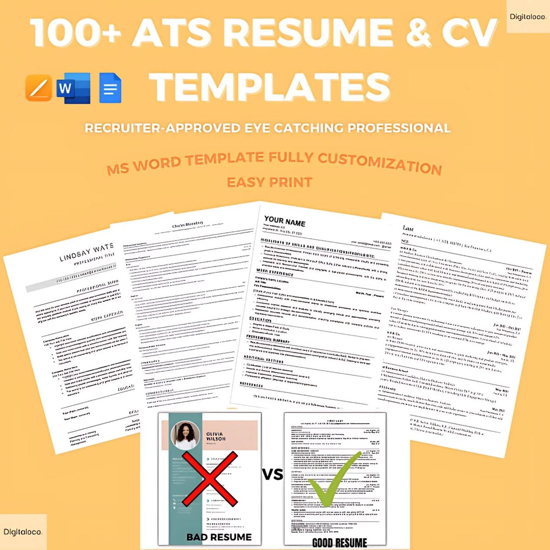 100+ ATS Resume & CV Templates – Customizable, Easy Print (word ...