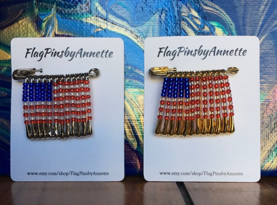 American Beaded Flag Pin USA Flag Pin Safety Pin Jewelry - Etsy
