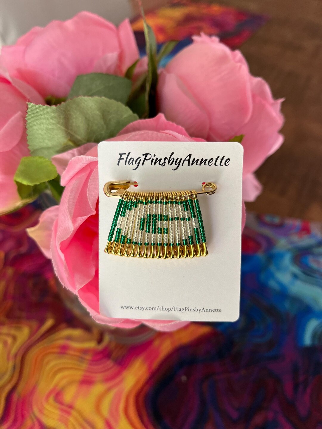 Green Bay Packers Beaded Flag Pin Handmade Pin Packer Pin Lapel Pin ...