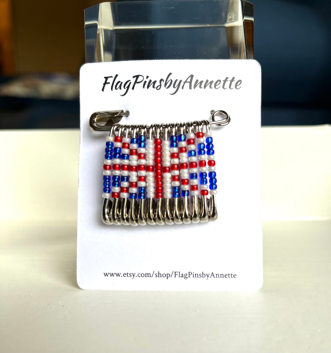 Great Britain Beaded Flag Pin UK Flag British Flag Pin Handmade Pin ...