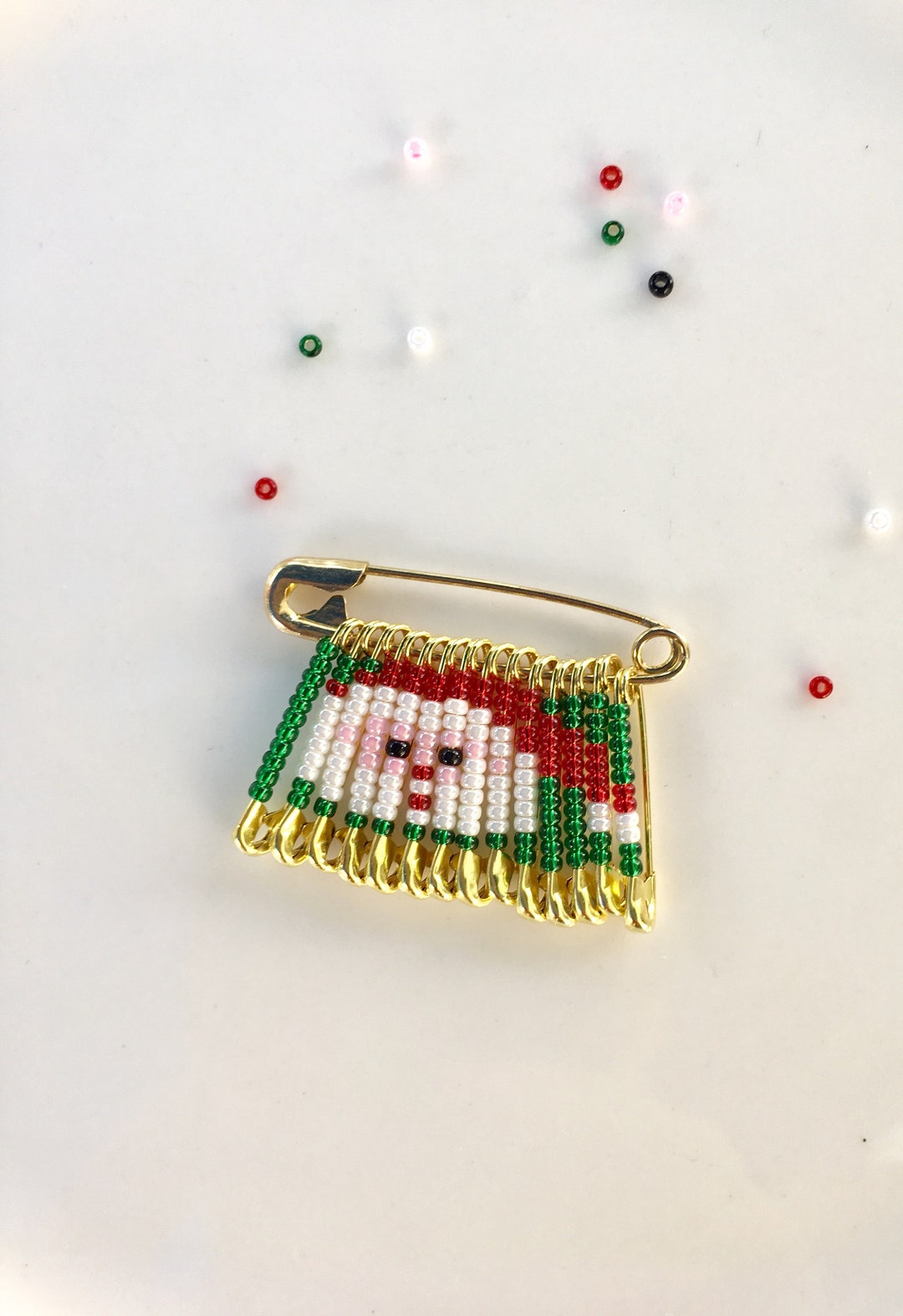 Santa Pin Beaded Santa Pin Holiday Gift Stocking Stuffer Handmade Pin ...