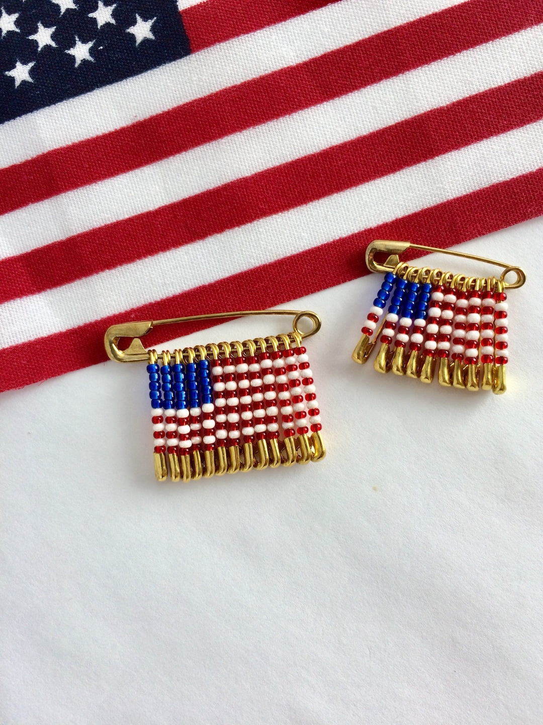 American Flag Pin Veteran's Day Pin Lapel Pin Beaded Flag Pin Handmade ...