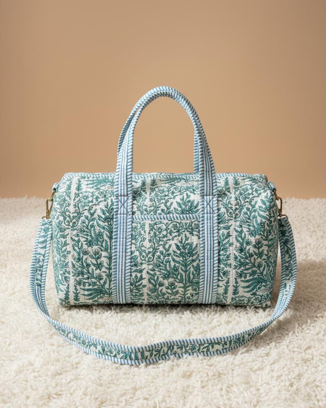 Block Print Cotton Quilted Duffel Bag: Floral Travel Weekender - Etsy