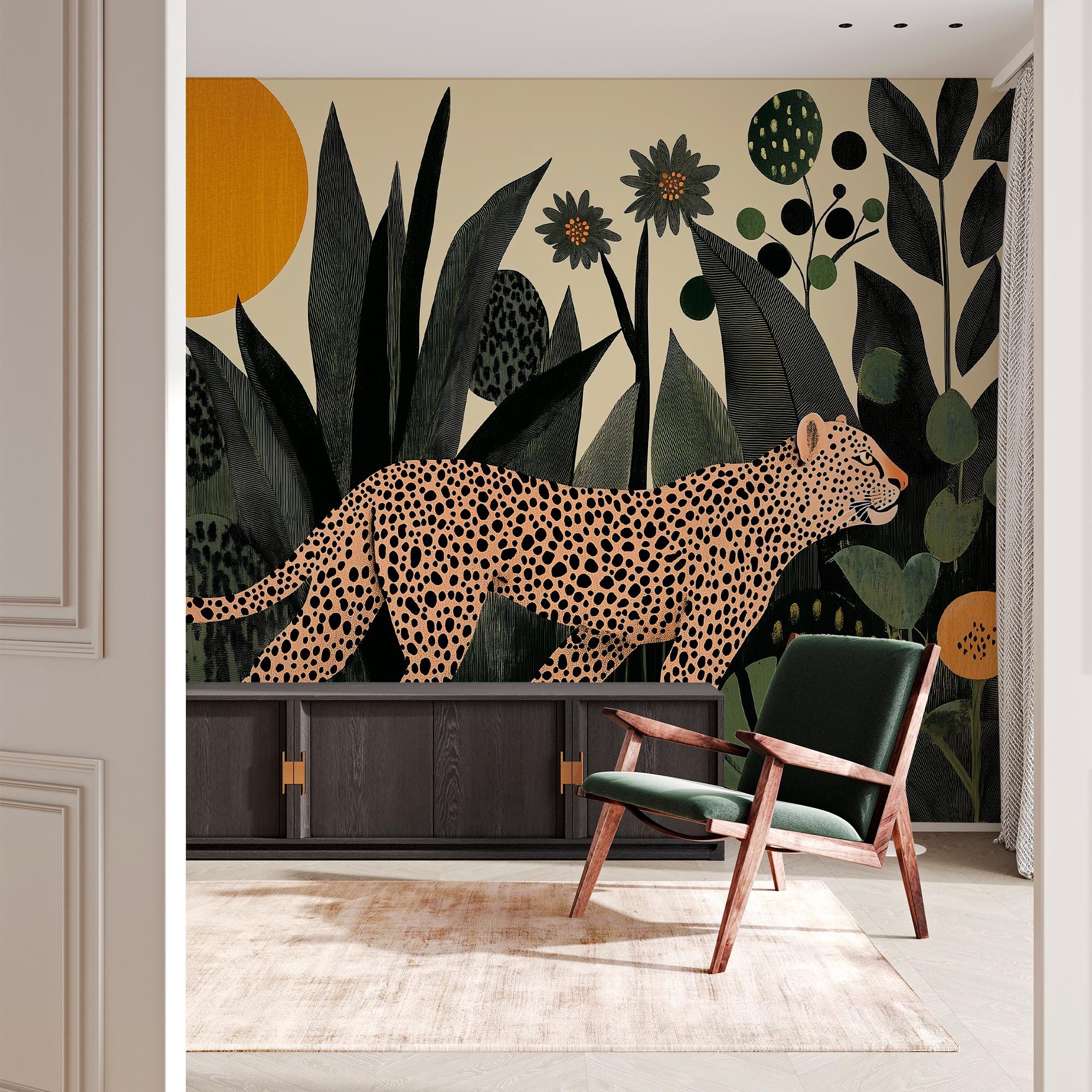 Safari Leopard Wall Mural – Modern Jungle Wallpaper With Cheetah and ...