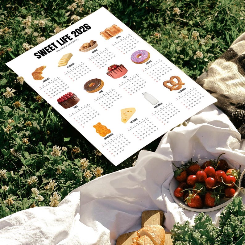 2026 Cute Yearly Calendar: Sweet Dessert Wall Calendar Poster (digital ...