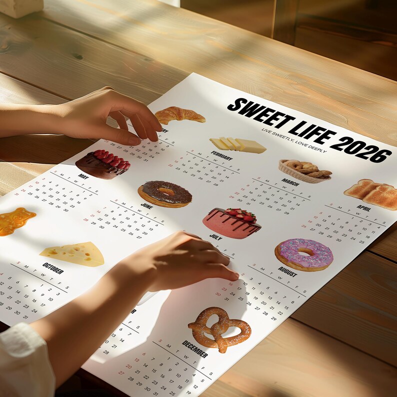 2026 Cute Yearly Calendar: Sweet Dessert Wall Calendar Poster (digital ...