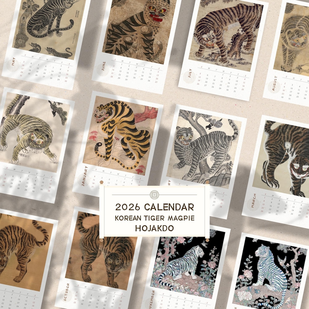 Korea Tiger Calendar 2026, Tiger & Magpie Korean Folk Art, 12 Unique ...