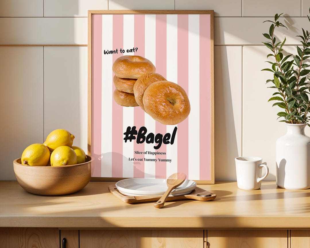 Bagel Art Print - Pink Stripe Bakery Poster (digital Download) - Etsy