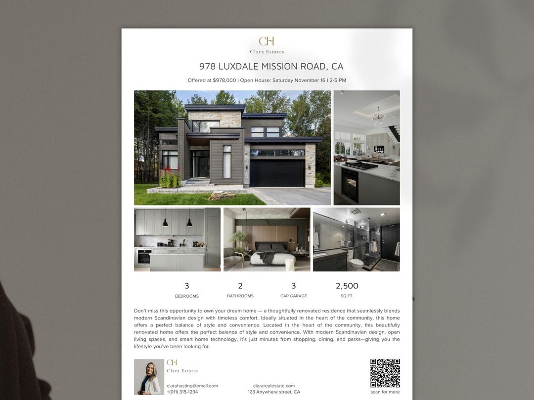 Real Estate Open House Flyer, Luxury Property Listing Digital Brochure ...