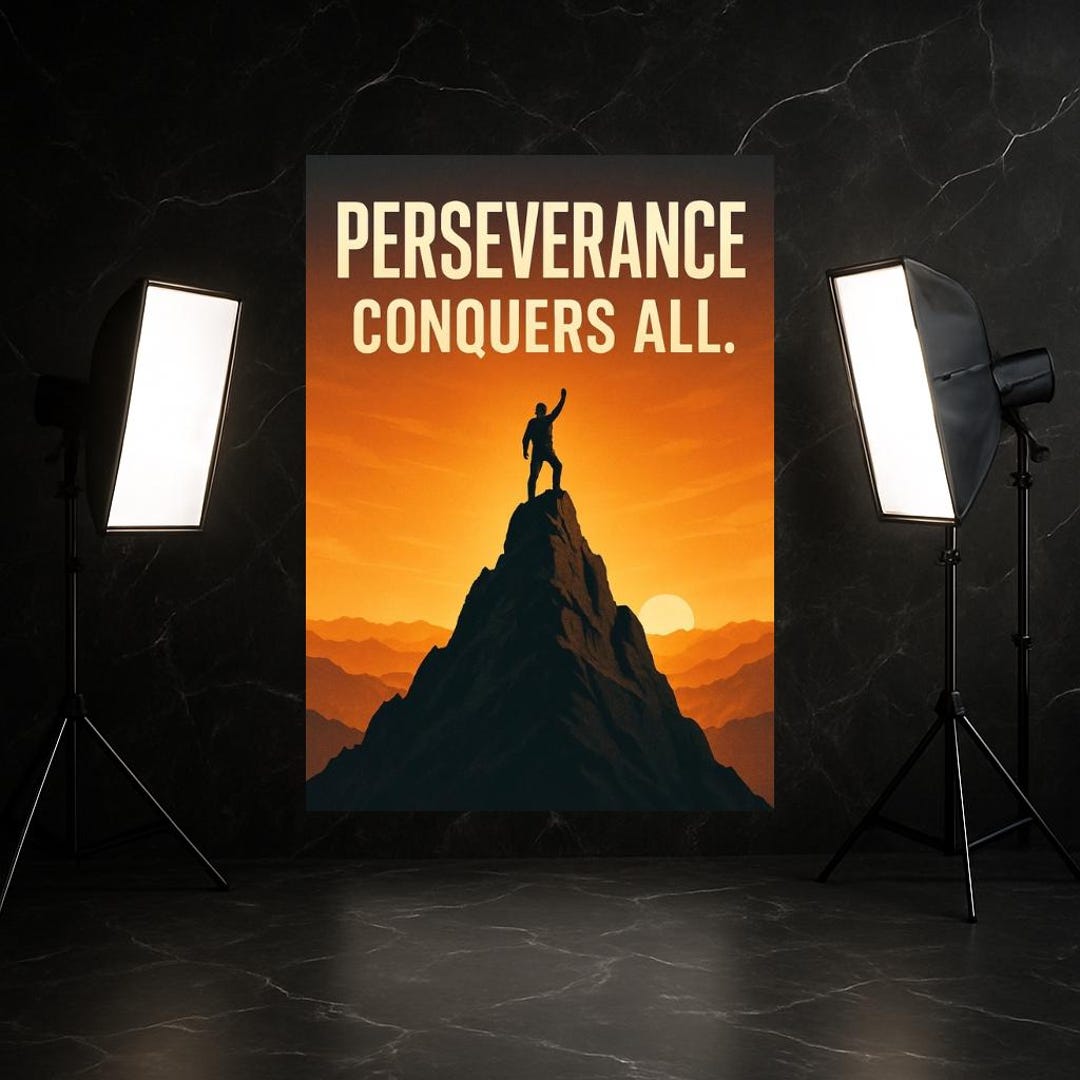 Perseverance Conquers All A3 Poster – Motivational Quote Wall Art ...