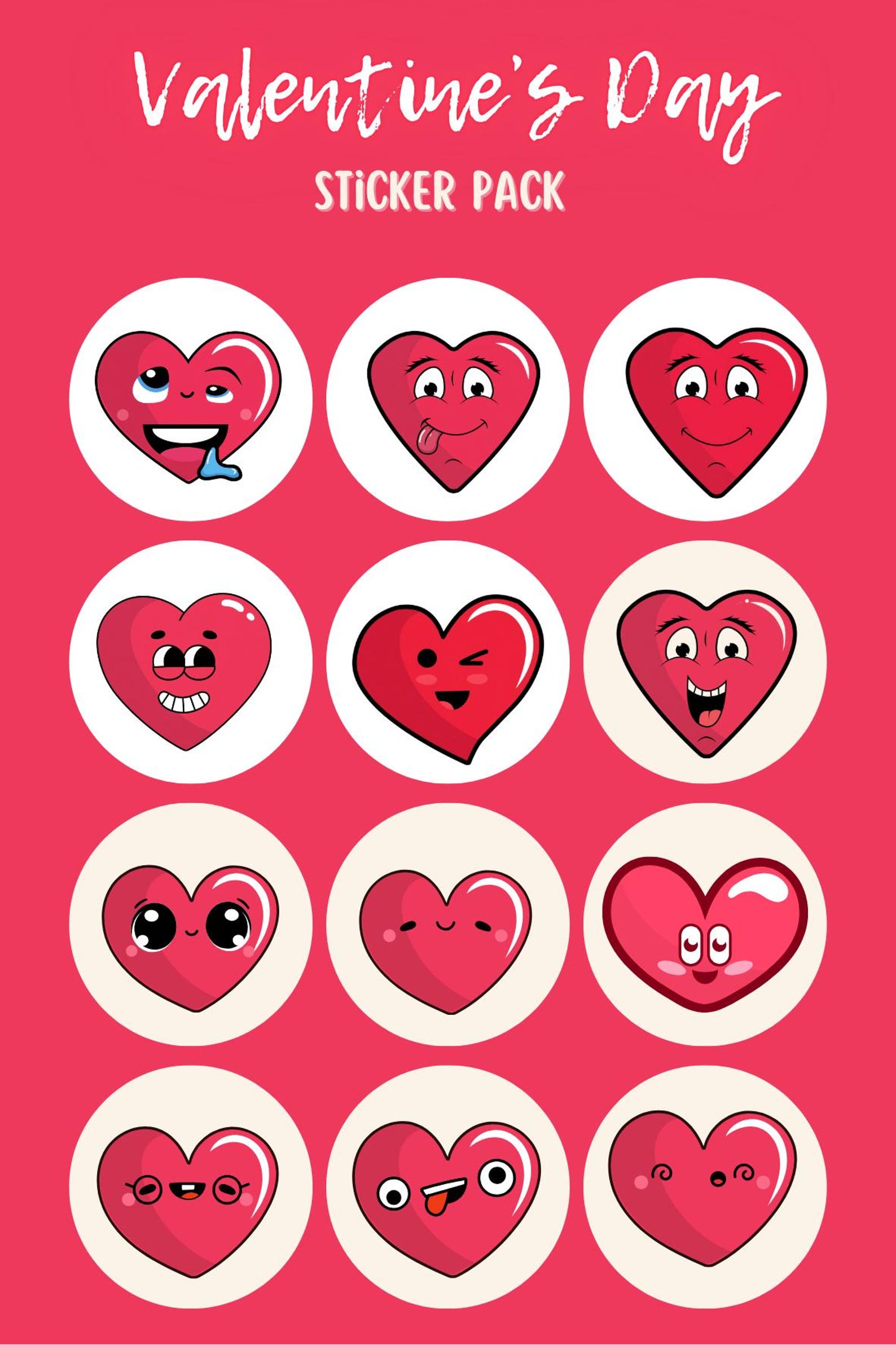 Valentine's Day Heart Stickers, Emoticons (PNG + A4 PDF Sheet) - Etsy