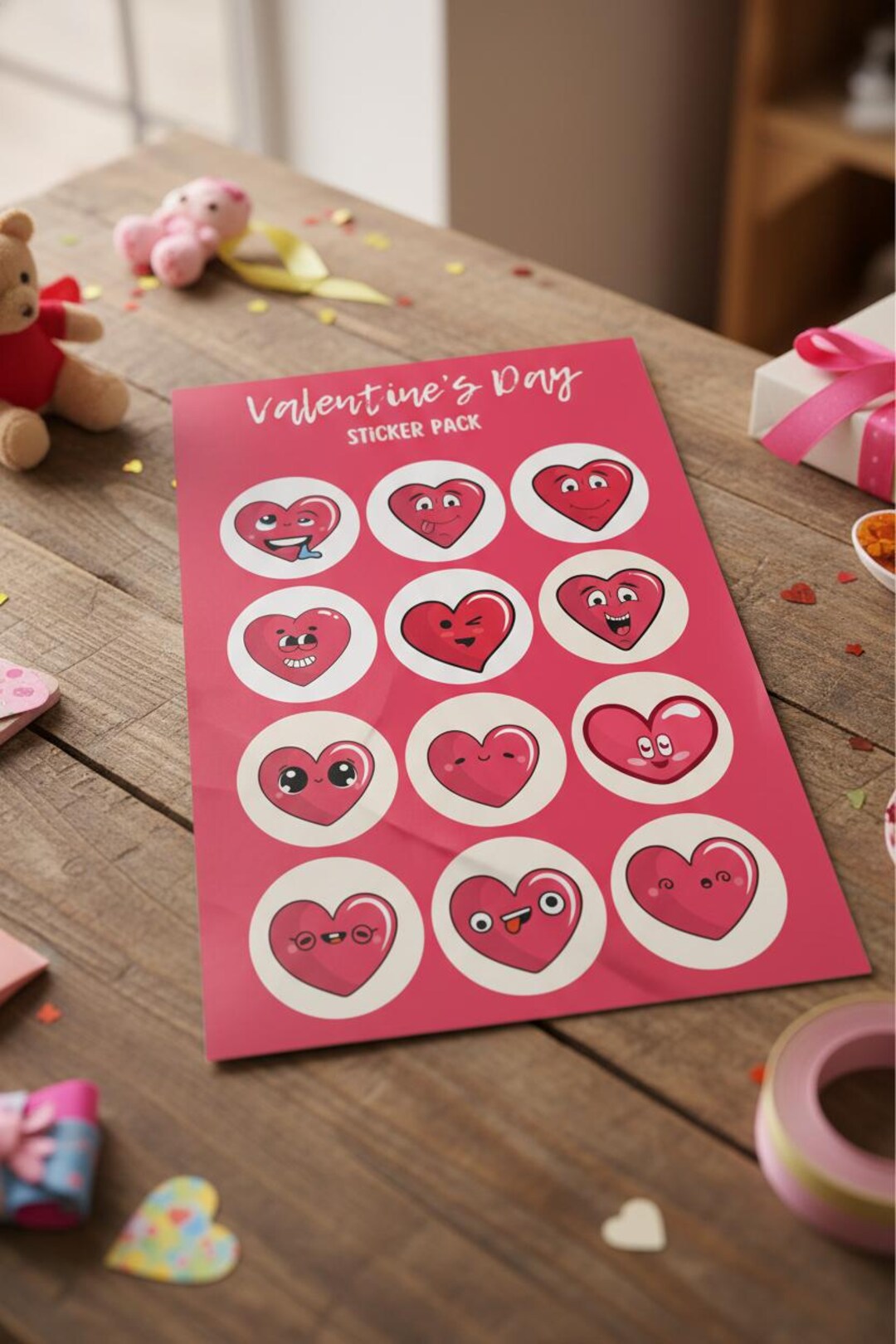 Valentine's Day Heart Stickers, Emoticons (PNG + A4 PDF Sheet) - Etsy