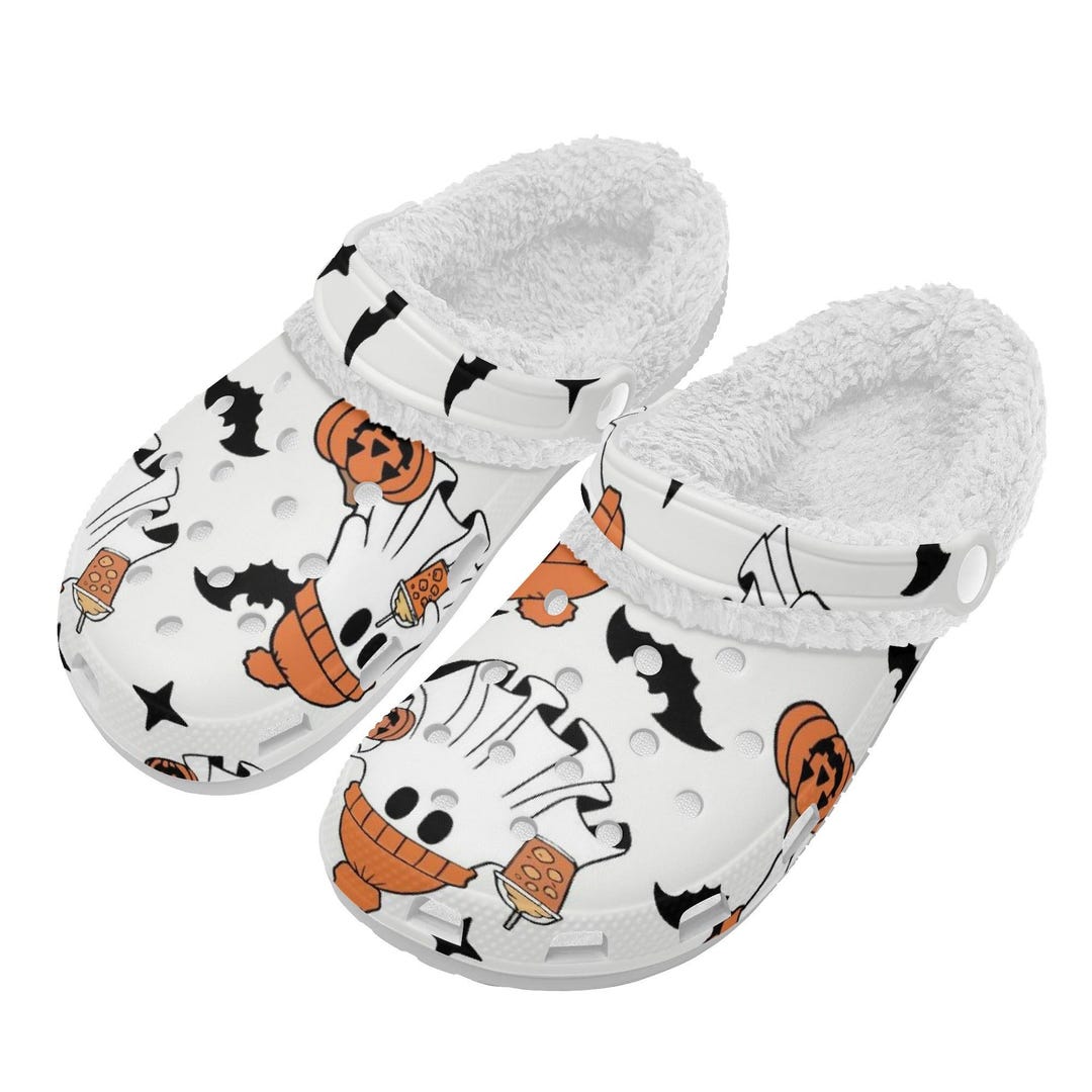 Halloween-themed Pumpkin Bat Ghost Star Clogs – Adults Winter Fur Lined ...