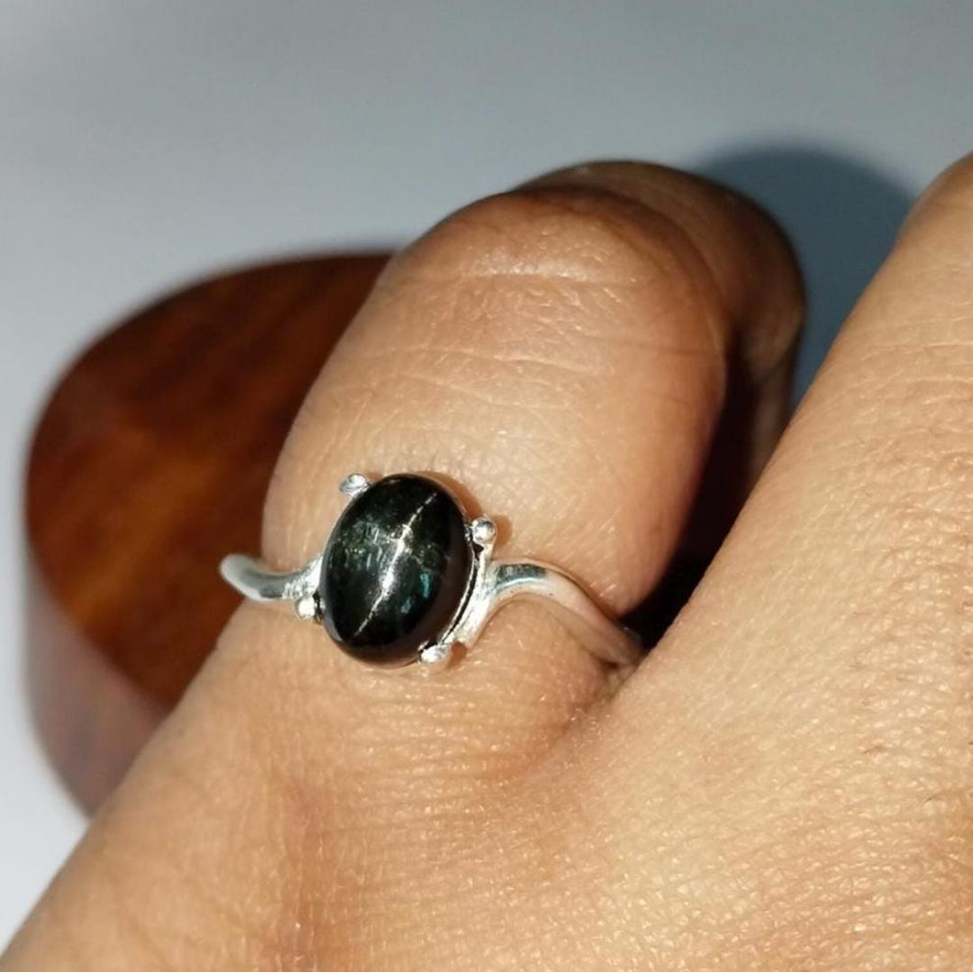 Vintage Black Lindy Star Sapphire Ring, 925 Sterling Ring, Dark ...