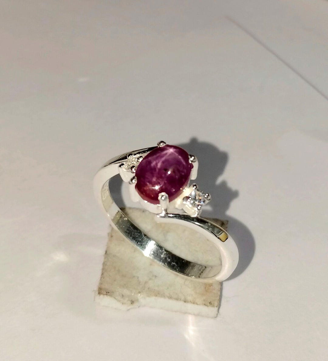 Vintage Pink Lindy Star Sapphire Ring, 925 Sterling Silver, 6 Rays Star ...