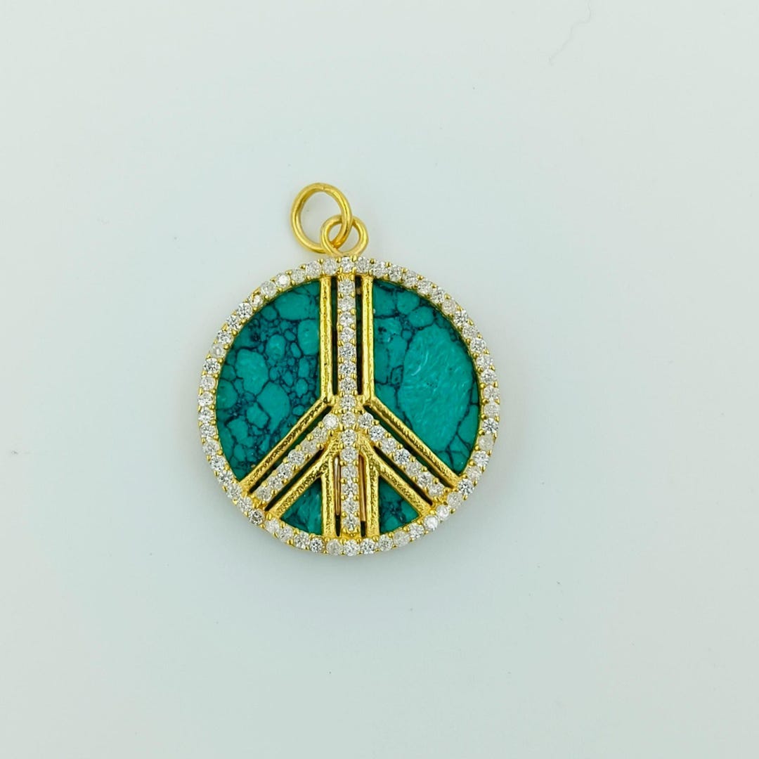 Turquoise Peace Sign Pendant, Diamond, 925 Sterling Silver, Handmade - Etsy
