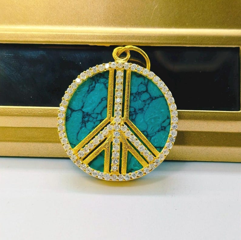 Turquoise Peace Sign Pendant, Diamond, 925 Sterling Silver, Handmade - Etsy