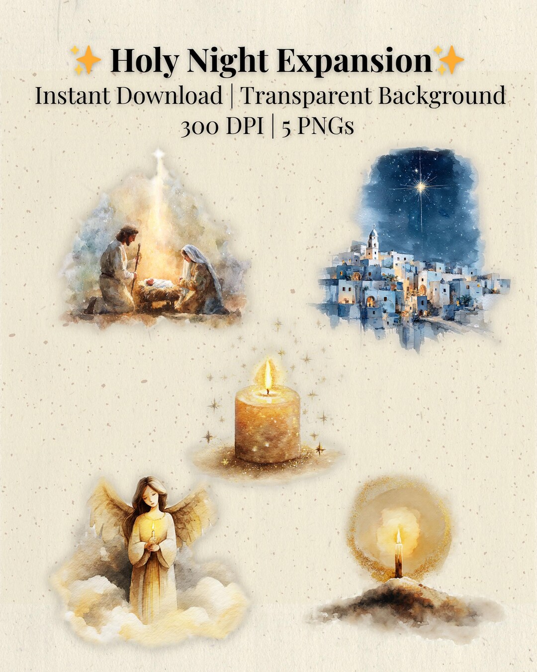 Watercolor Nativity Clipart | Spiritual Christmas Candle PNG Set ...