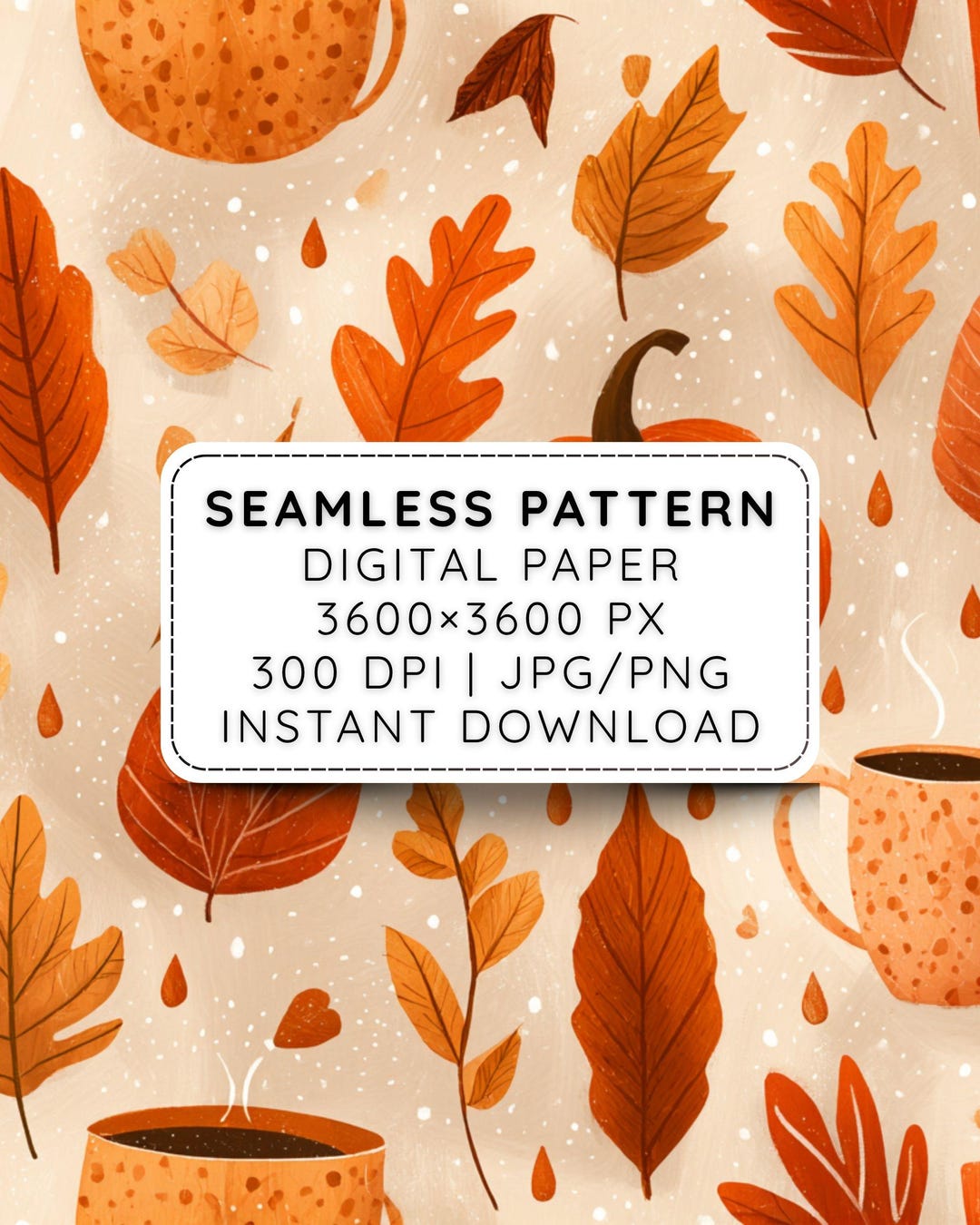 Autumn Pumpkin Digital Paper | Cozy Fall Leaves Seamless Pattern for ...