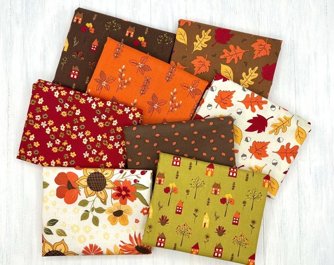 Autumn Bundle of 8 Fabrics, Fall Fabrics, Thanksgiving Colorful Fabrics ...