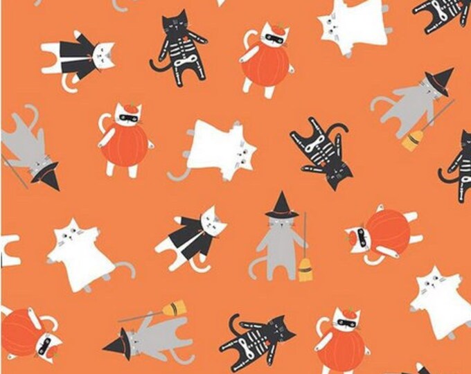 LAST 20 Inches of Halloween Fabric, Cats Wearing Customs for Halloween ...