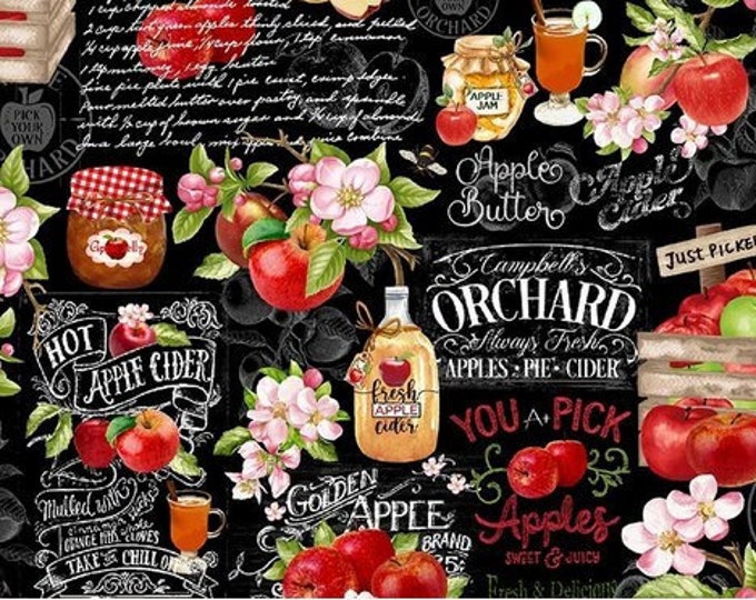 Apple Farm Fabric, Apple Produce and Chalk Words Fabric, Everything ...