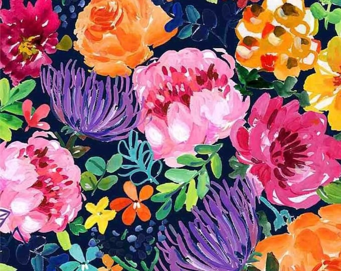 Floral Fabric, Colorful Flowers Fabric, Blooming Flowers in the Garden ...