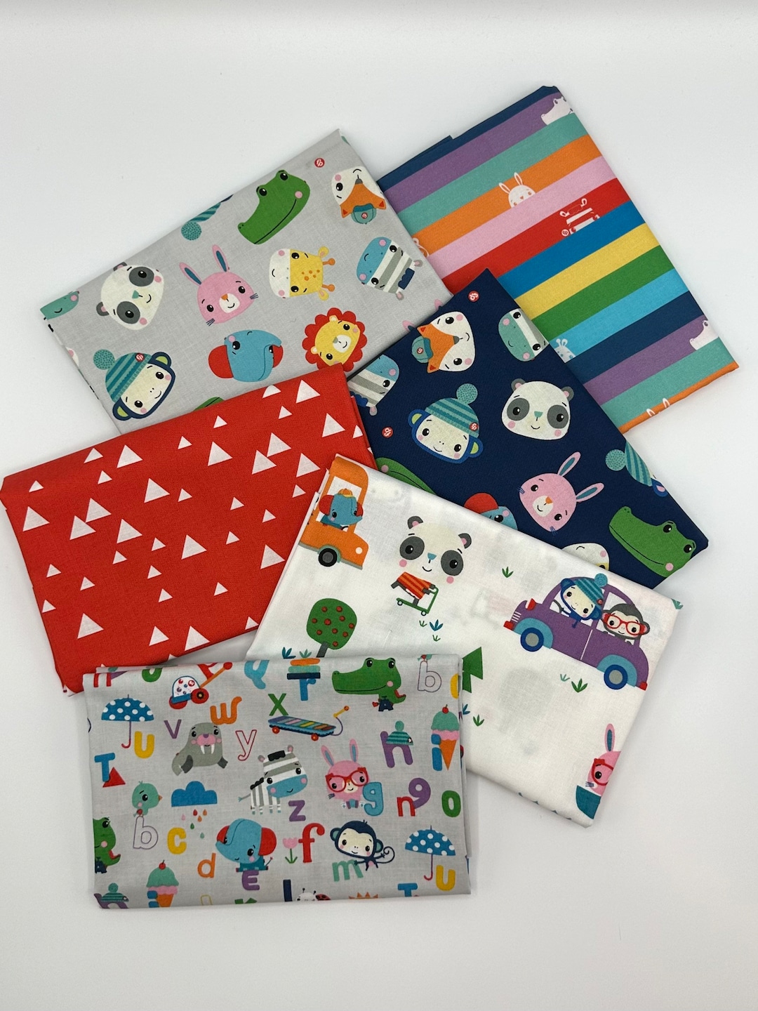 Baby Bundle of 6 Fabrics, Play and Learn Baby Animals Fabric, Baby Boy or Girl Fabric CHOOSE ...