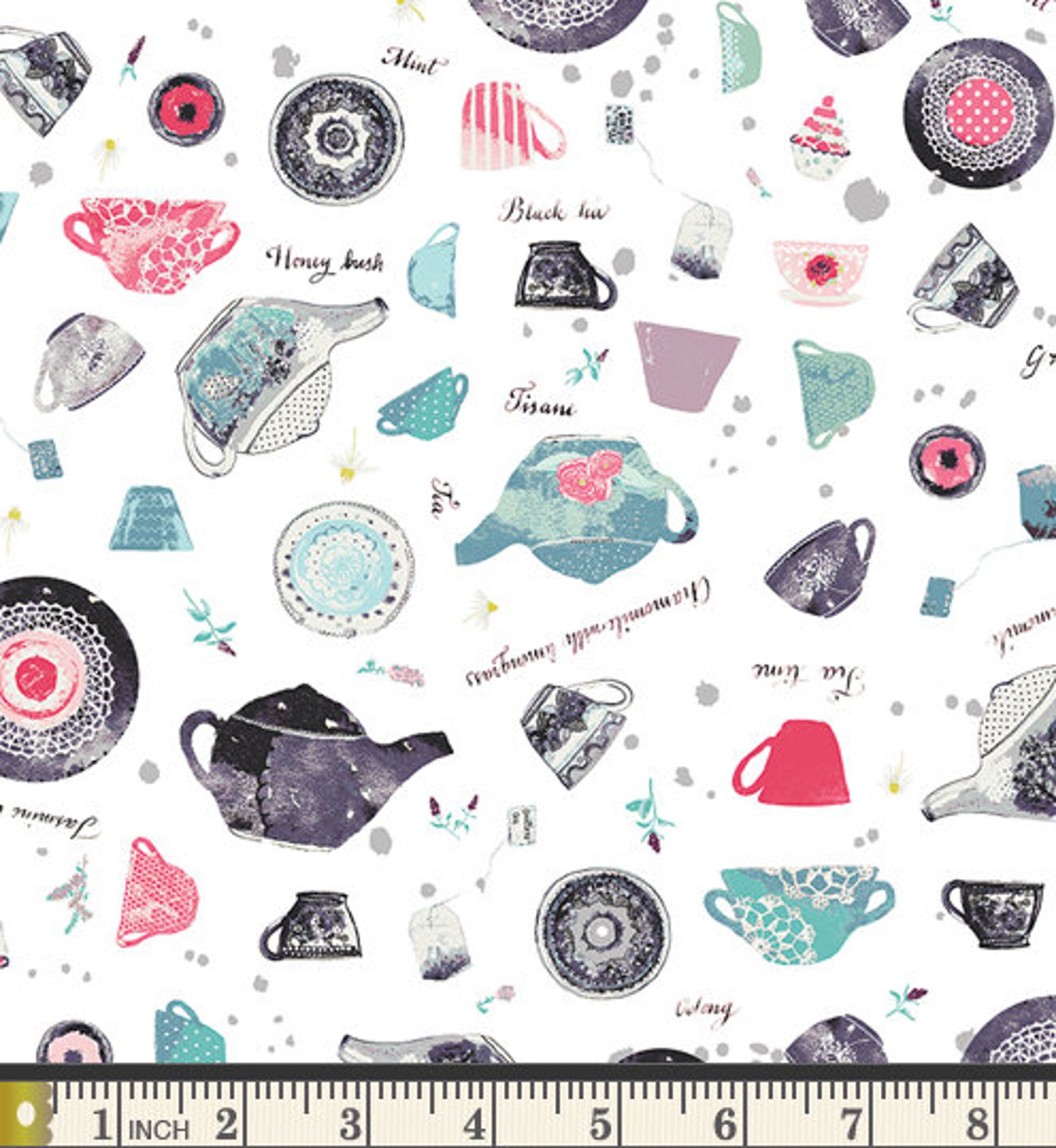 Tea Time Fabric Teapots Cups Tea Bags and Tea Names Fabric - Etsy