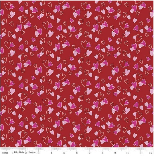 Hearts Fabric Love Fabric Pink and Red Hearts Over Red - Etsy
