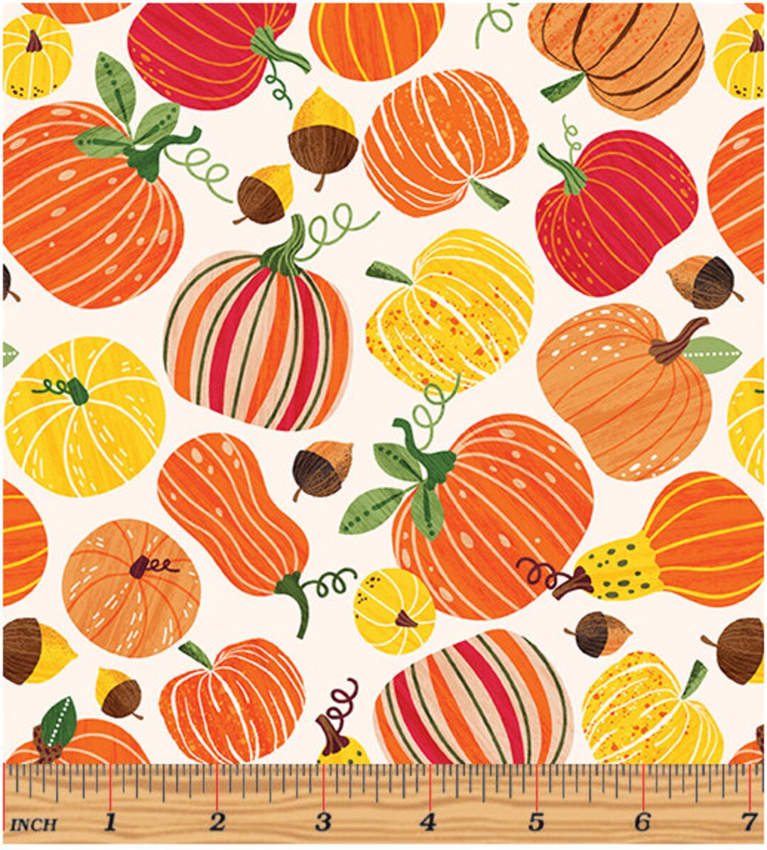 Pumpkins Fabric, Acorns, Squashes and Pumpkins Fabric, Autumn Fabric ...