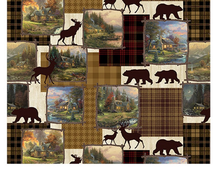 Cozy Cabin Patch Fabric, Log Cabin Out in the Woods Fabric, Having Fun ...
