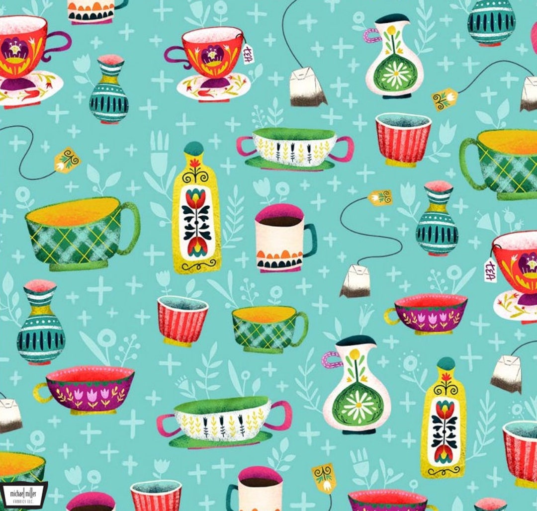 Tea Fabric, Tea Lover Fabric, Tea Time Fabric, Apron Fabric, Kitchen ...