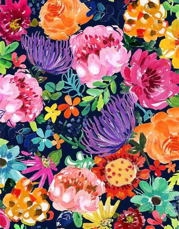 Floral Fabric Colorful Flowers Fabric Blooming Flowers in - Etsy