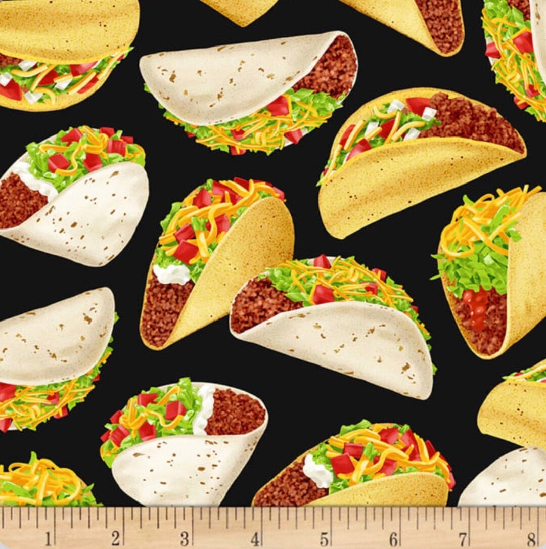 Taco Fabric, Mexican Food Fabric, Spicy Tacos Mexican Kitchen Fabric ...