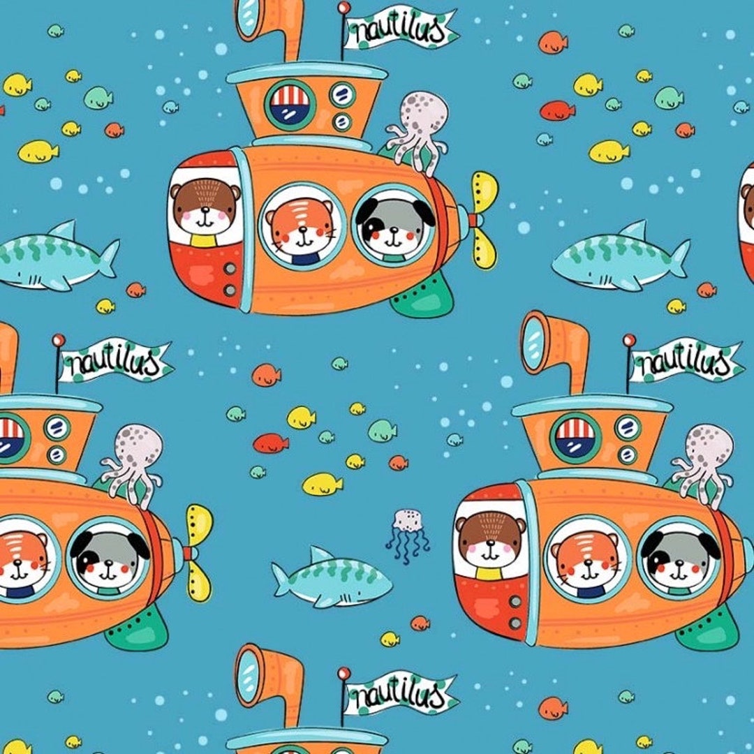 Deep Sea Adventures Fabric, Animals Having Fun Under the Sea, Exploring ...
