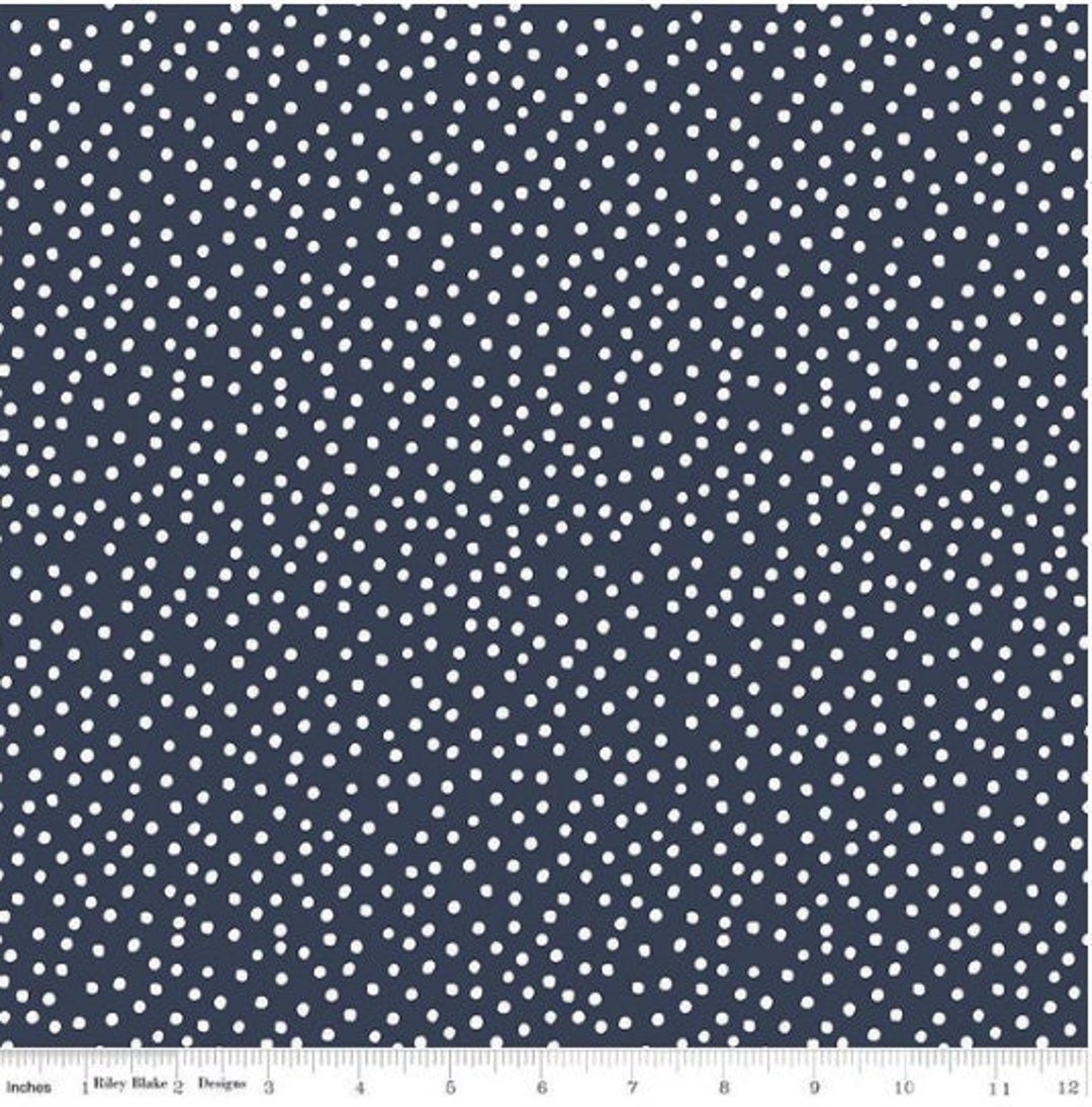 Navy Polka Dots Fabric, White Polka Dots Over Navy Fabric, Nautical ...