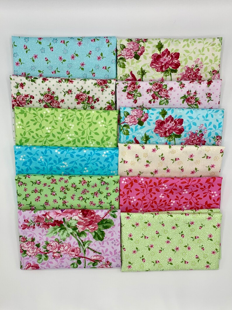 Floral Bundle of 12 Fabrics Rose Whispers by Eleanor Burns - Etsy